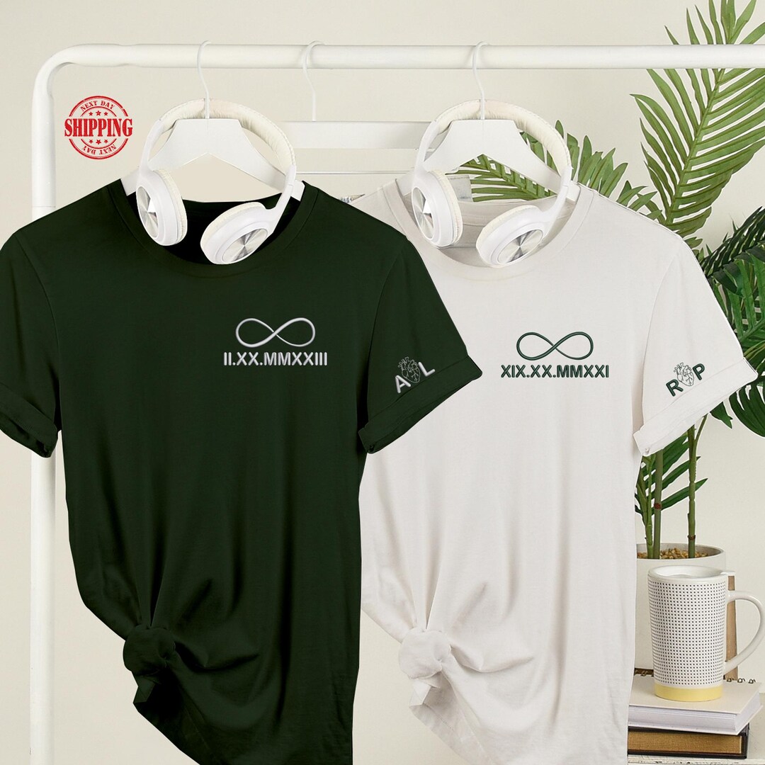 Embroidered Infinity Symbol Shirt, Personalised Roman Numeral Date ...