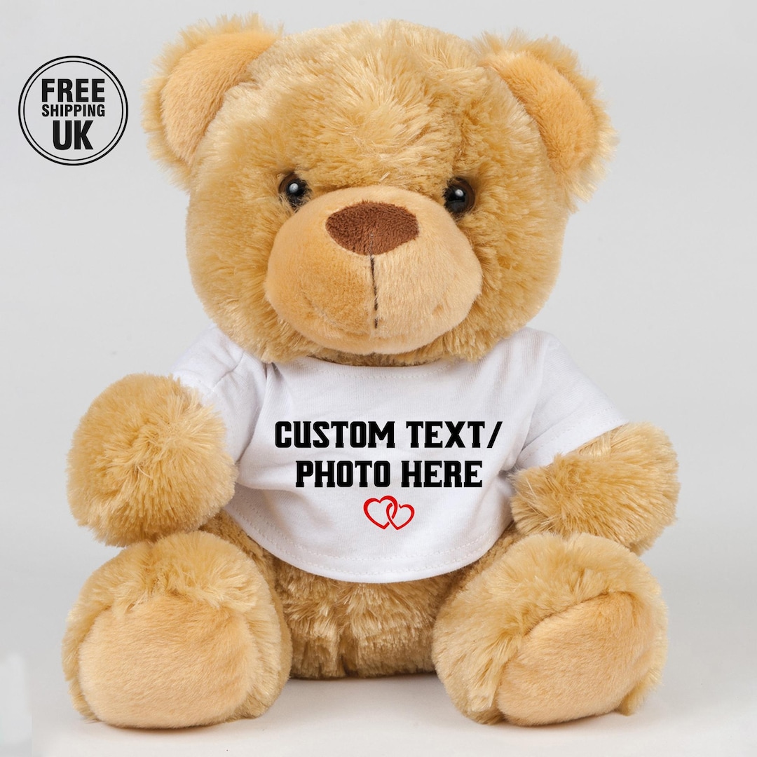 Personalised Teddy Bear, Custom Photo/text Printed Teddy Bear Shirt ...