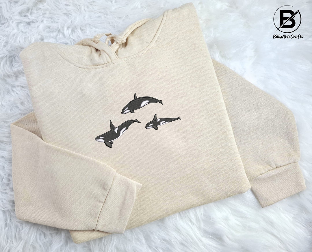 Embroidered Trio Orca Hoodie-killer Whale Orca Design Sweatshirt ...