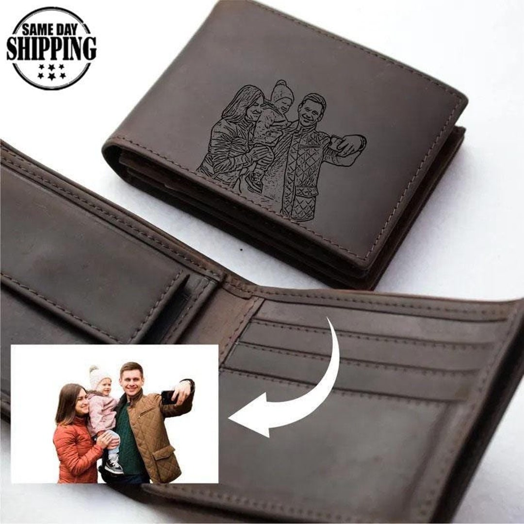 Personalised Engraved Leather Wallet, Custom Photo Portrait Wallet ...