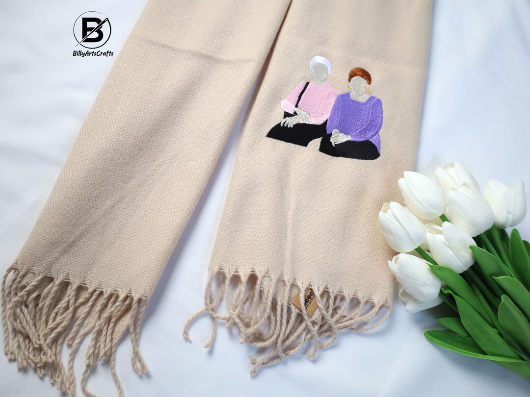 Custom Embroidered Photo Portrait Scarf, Custom Faceless Sketch From ...