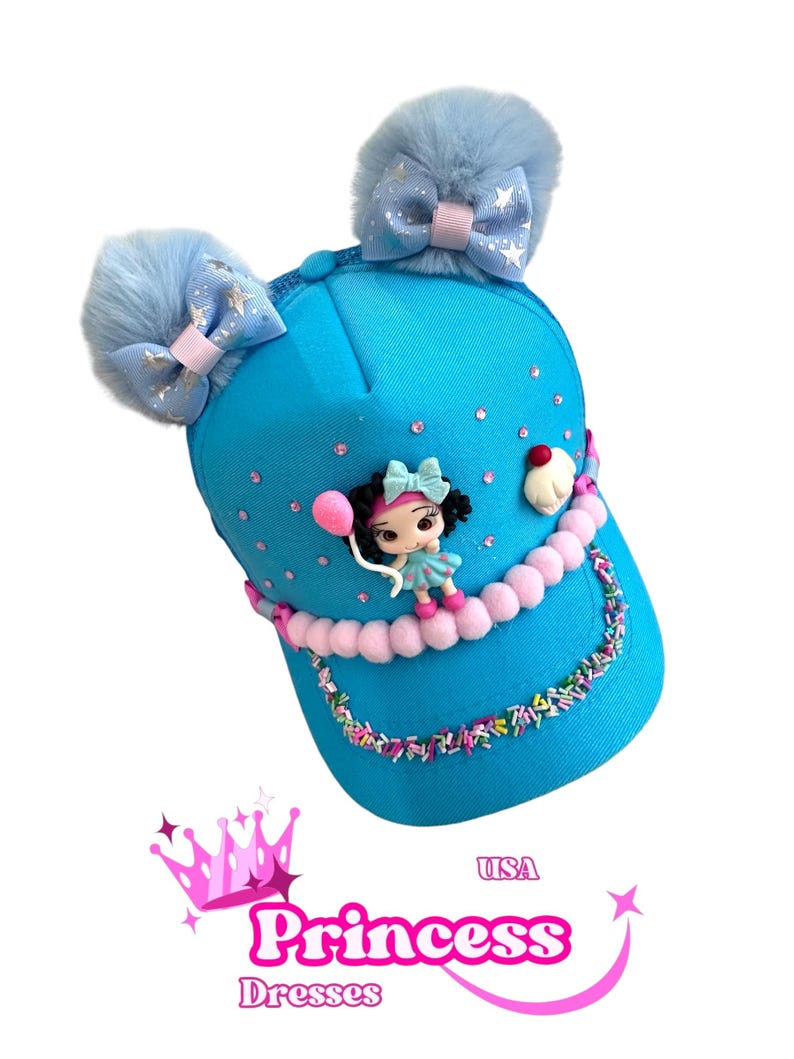 Decorated Blue Hat for Girls, Princess Cap, Birthday Gift for Her ...