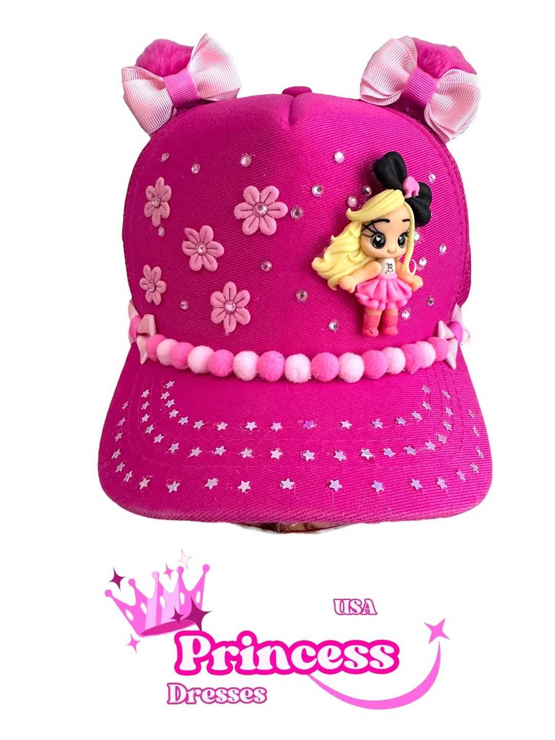 Decorated Pink Hat for Girls, Princess Cap, Birthday Gift for Her ...