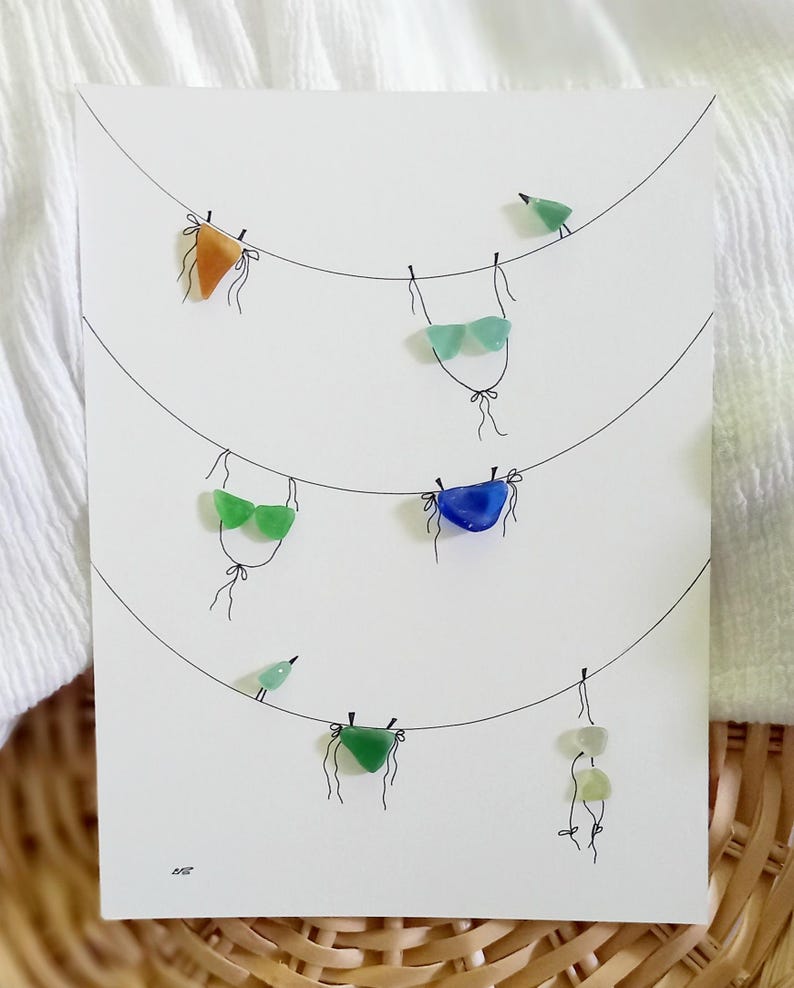 Sea Glass Swimsuit Art – Clothesline Beach Decor – Mediterranean Sea ...