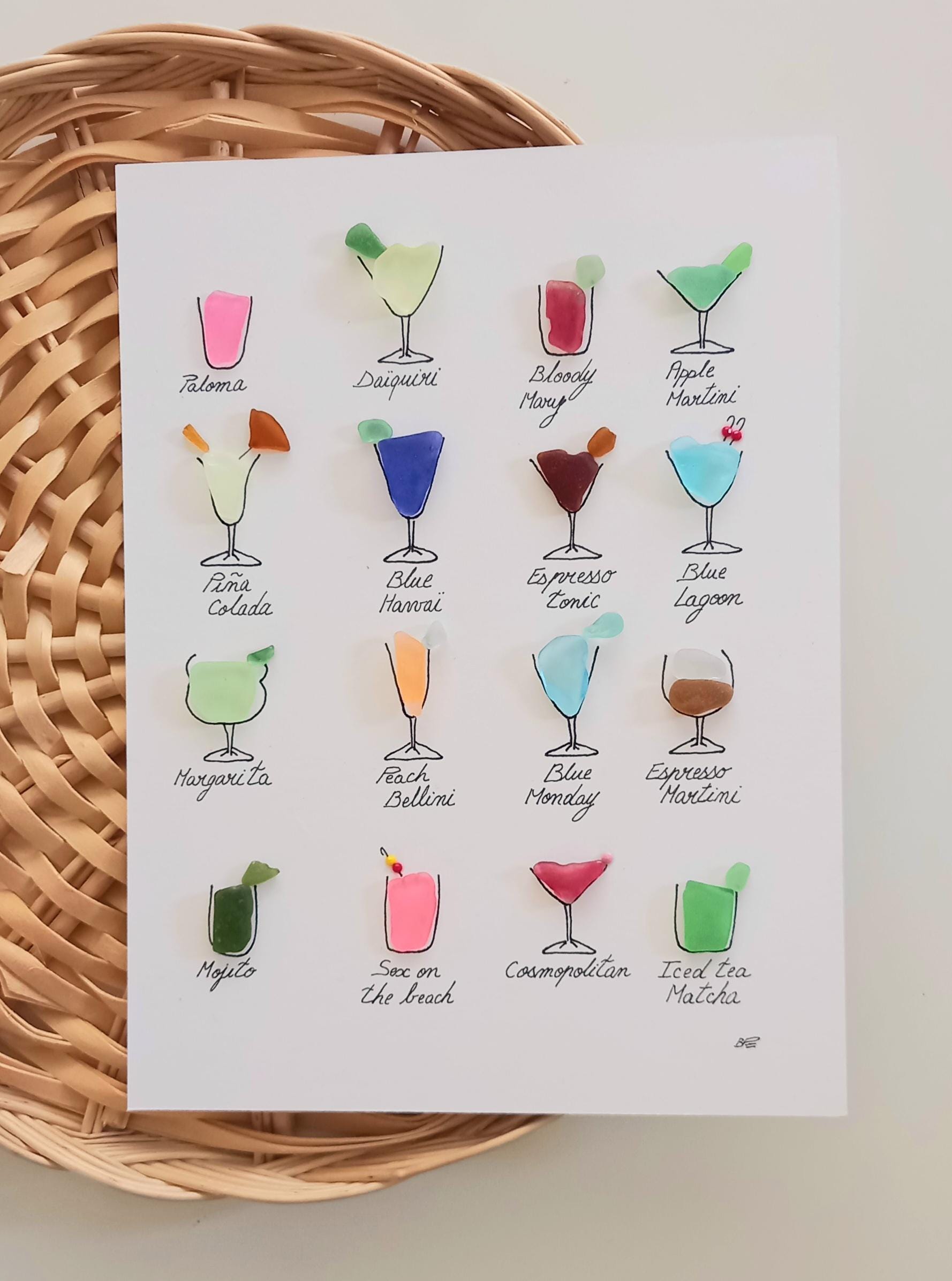 Seaglass Cocktail, Wall Art Seaglass Creation, Sea Glass Painting, Wall ...