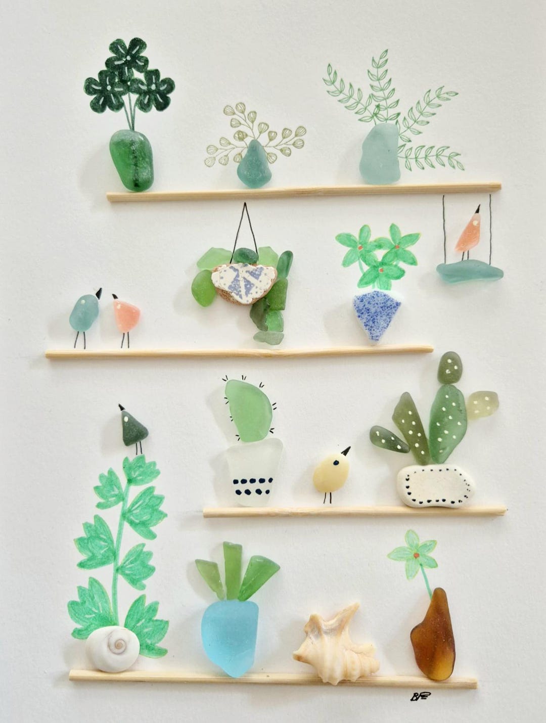 Sea Glass and Pebble Art Garden or Greenhouse Unique Handmade Frame Sea ...