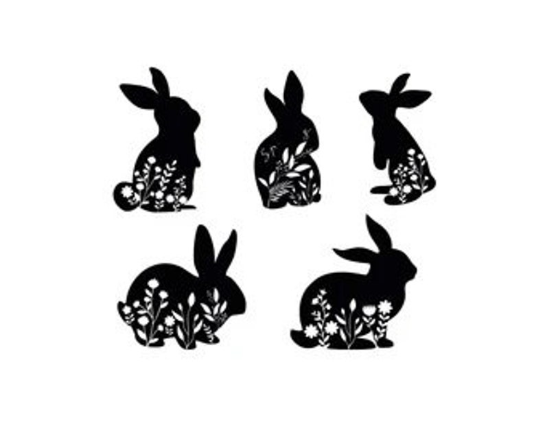 Floral Rabbit SVG. Rabbit Silhouette for Cricut and Cut File. Flower ...