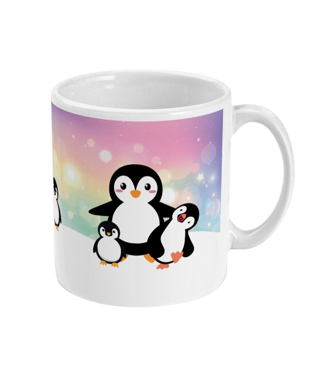Cute Penguins Mug for Penguin Fans Pink Blue Purple Rainbow Sparkly ...