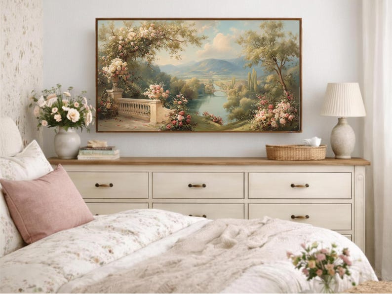 Frame TV Art Cottagecore Floral Landscape Vintage Rose Garden | Samsung ...