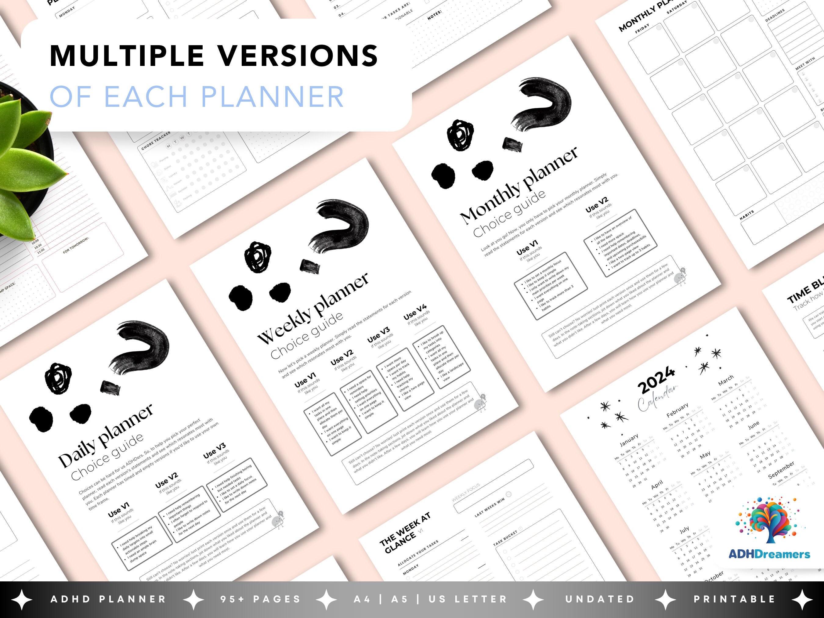 Best ADHD Planner – Black & White PRINTABLE Monochrome Undated Daily ...