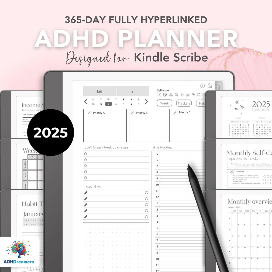 Templates for Kindle Scribe ADHD, Hyperlinked 2025 Notebook & Planner ...