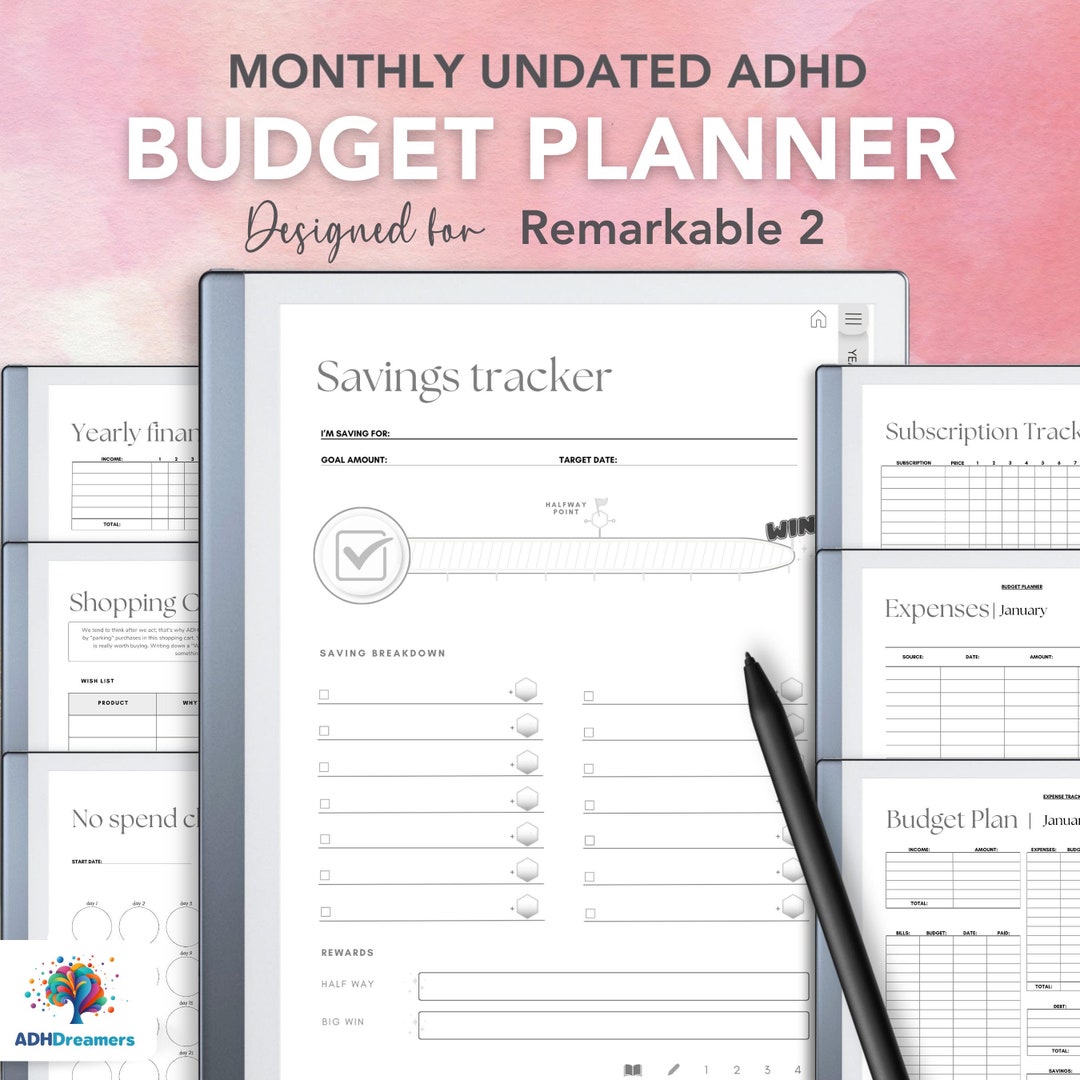 Finance Planner for Remarkable 2 | ADHD Budget Template, Monthly Budget ...