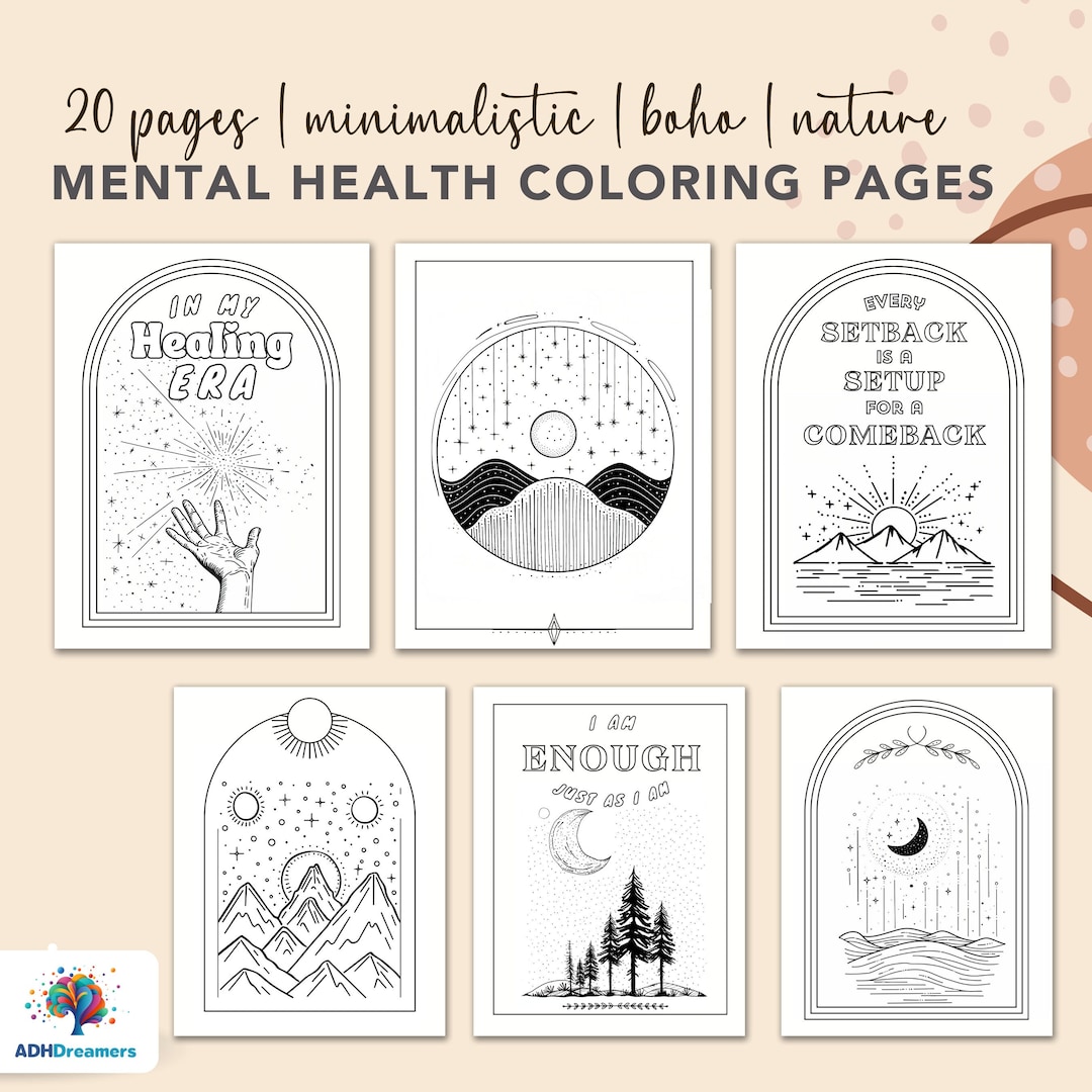 Mental Health Coloring Pages | Minimalist Boho | Anxiety Relief ...