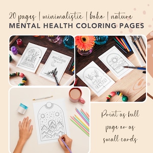 Coloring Book Boho Nature Mental Health Coloring Sheet Minimalist ...