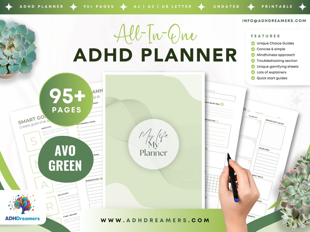 Best ADHD Planner – Green PRINTABLE Undated Daily Life Planner for ...