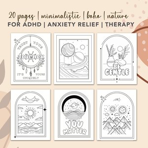 Coloring Book Boho Nature Mental Health Coloring Sheet Minimalist ...