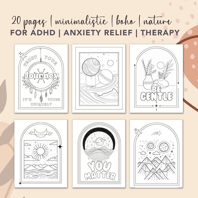 Mental Health Coloring Pages Minimalist Boho Anxiety Relief Therapy Art ...