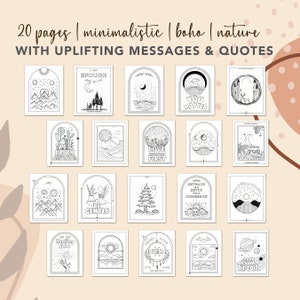 Coloring Book Boho Nature Mental Health Coloring Sheet Minimalist ...