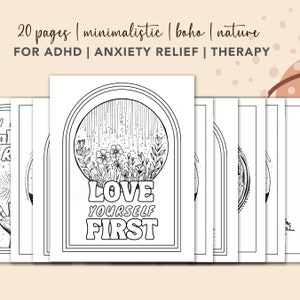Coloring Book Boho Nature Mental Health Coloring Sheet Minimalist ...