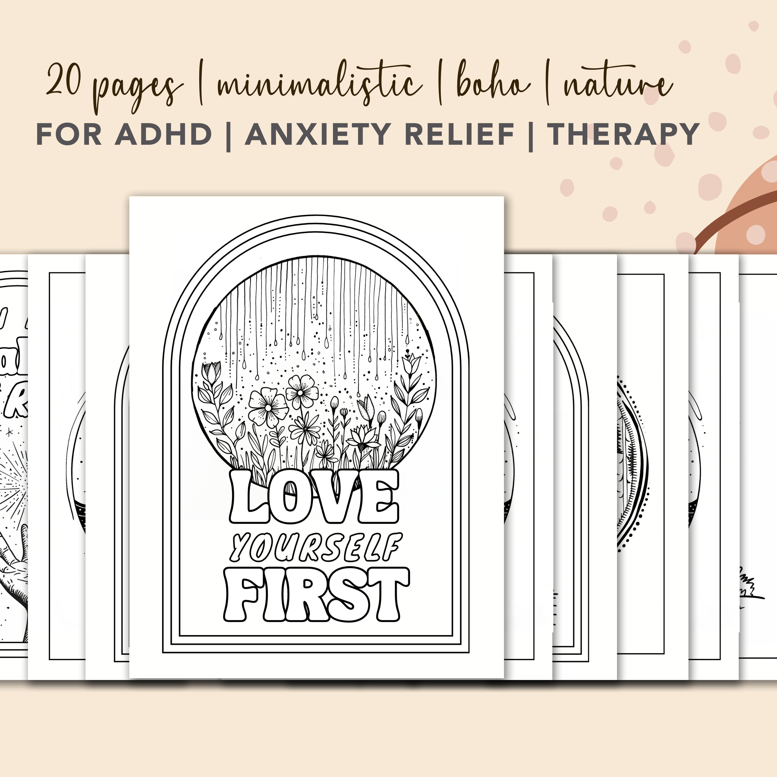 Mental Health Coloring Pages Minimalist Boho Anxiety Relief Therapy Art ...