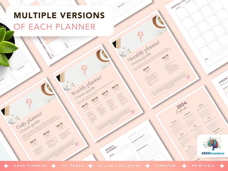 Best ADHD Planner Pink PRINTABLE Undated Daily Life Planner for Adults ...