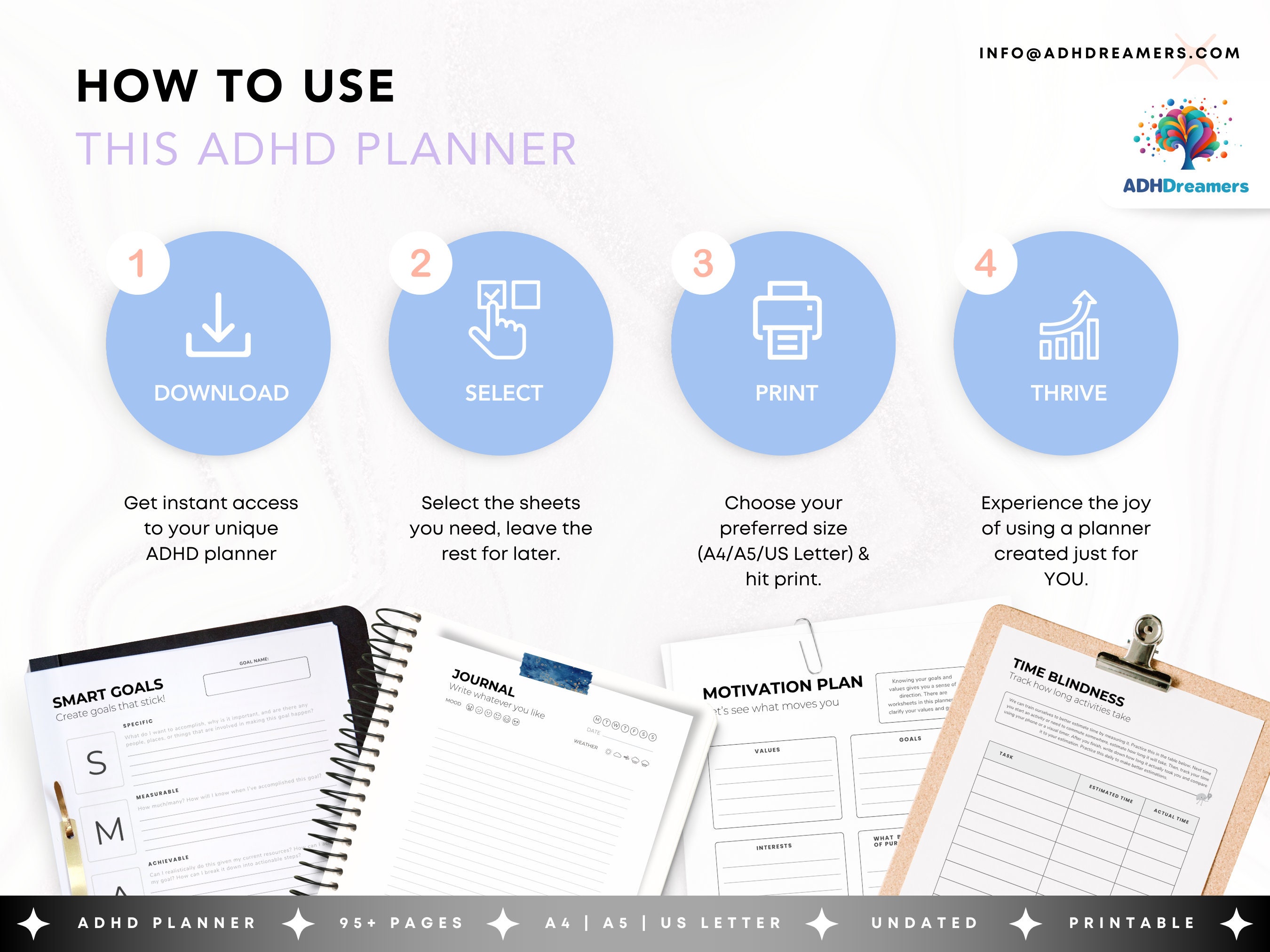 Best ADHD Planner – Black & White PRINTABLE Monochrome Undated Daily ...