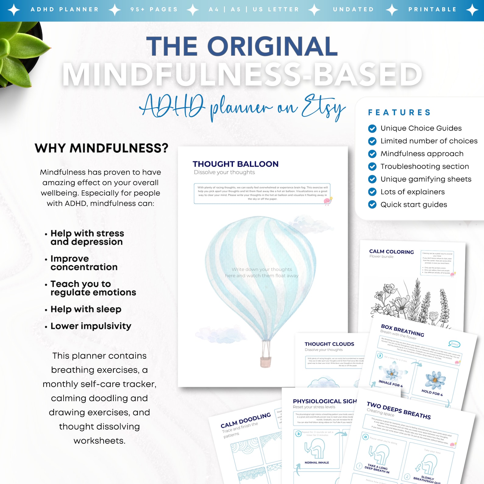 ADHD Planner Printable | Undated 2024 2025 Calendar Monday & Sunday ...