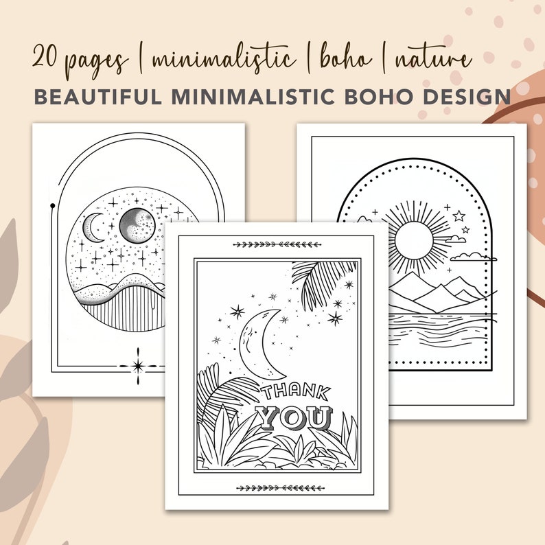 Coloring Book Boho Nature Mental Health Coloring Sheet Minimalist ...