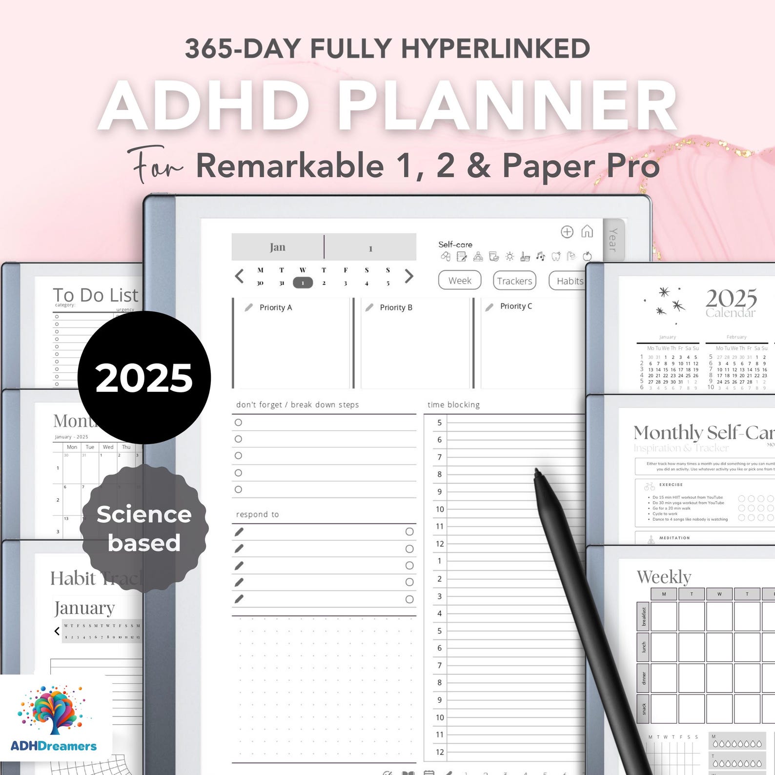Remarkable 2 Fit Template ADHD | Dated Planner Yearly, Monthly, Weekly ...