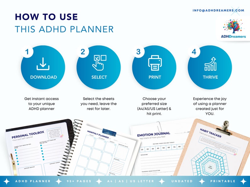 ADHD Planner Printable | Undated 2024 2025 Calendar Monday & Sunday ...