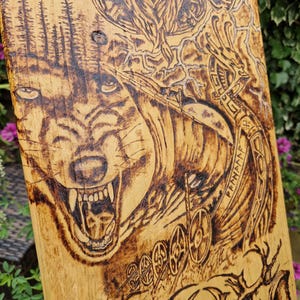 Viking Throne Stargazer Pyrography Unique Odin Fenrir Wolf Longboat ...