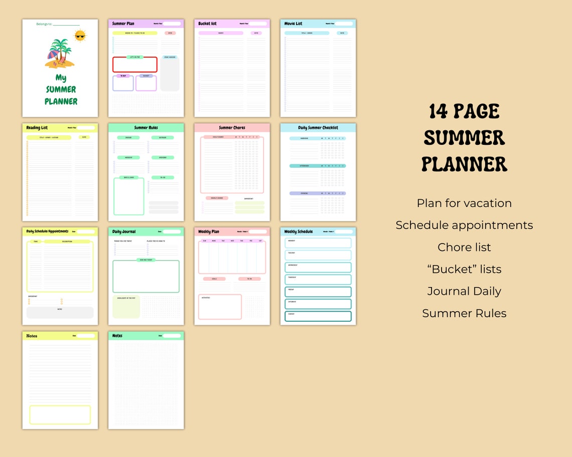 My Summer Planner a Digital Download Printable - Etsy