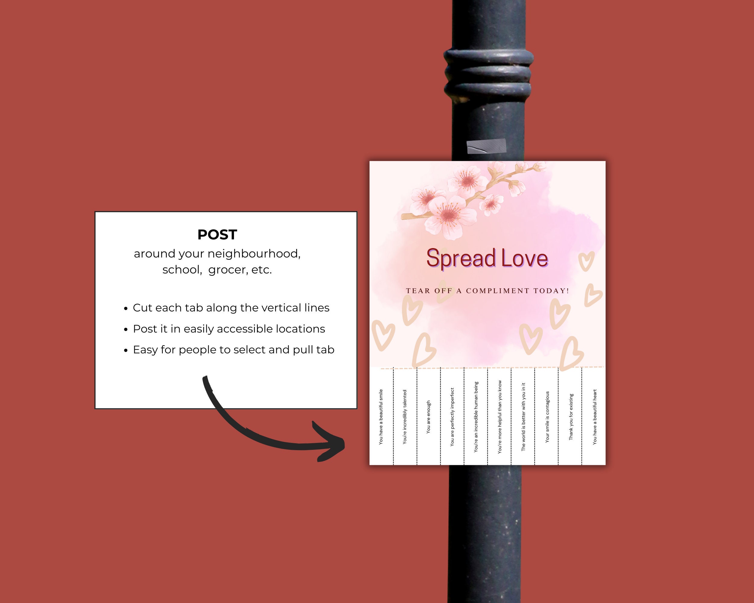Spread Love Tear-off Flyer, Encouragement, Compliment, Uplifting - Etsy