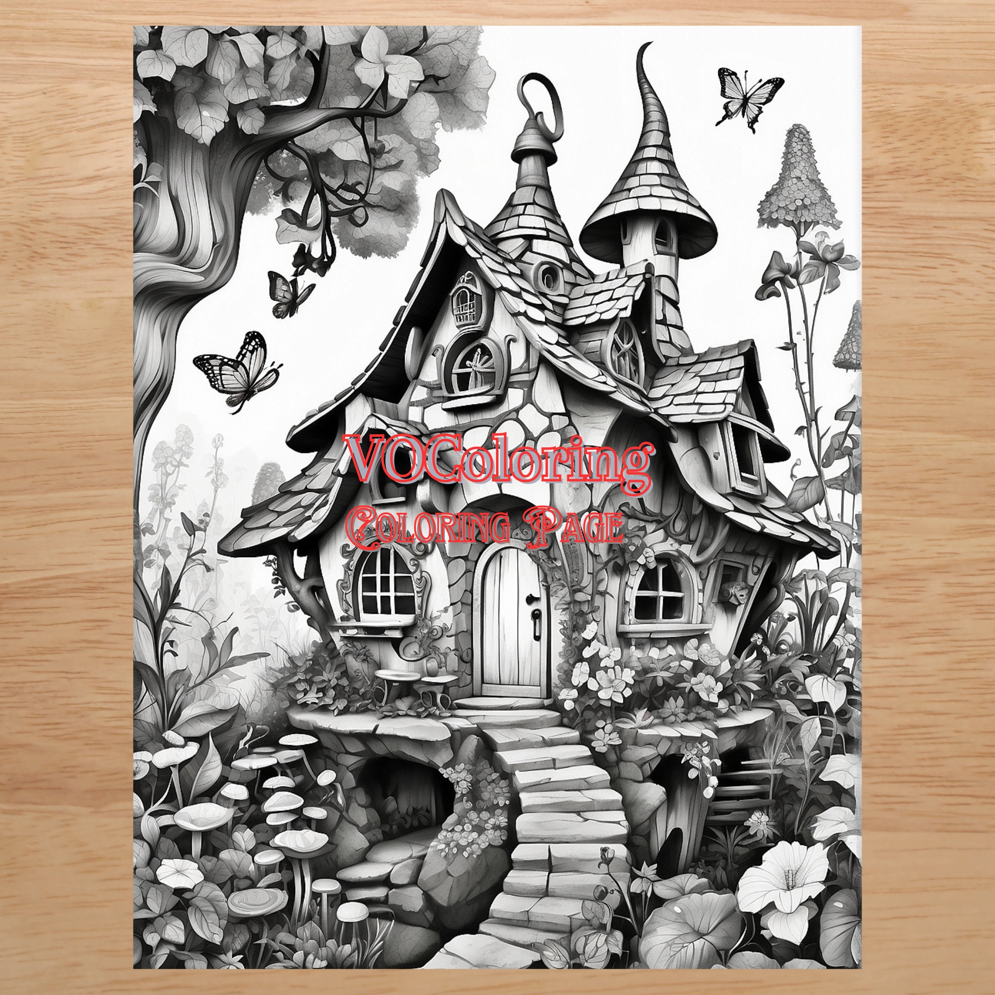 Fairy House Coloring Page for Adults, Printable PDF Digital Download - Etsy