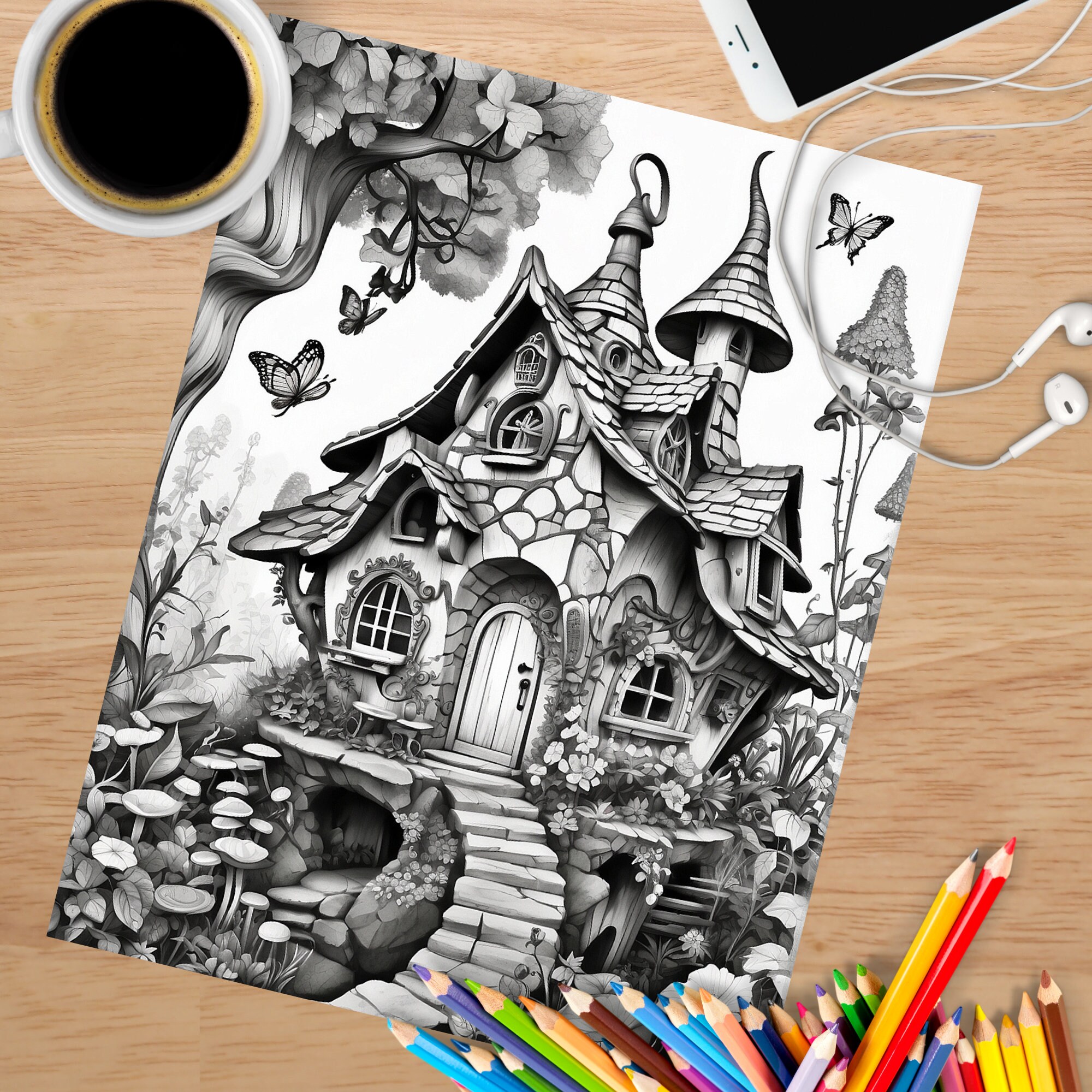 Fairy House Coloring Page for Adults, Printable PDF Digital Download - Etsy