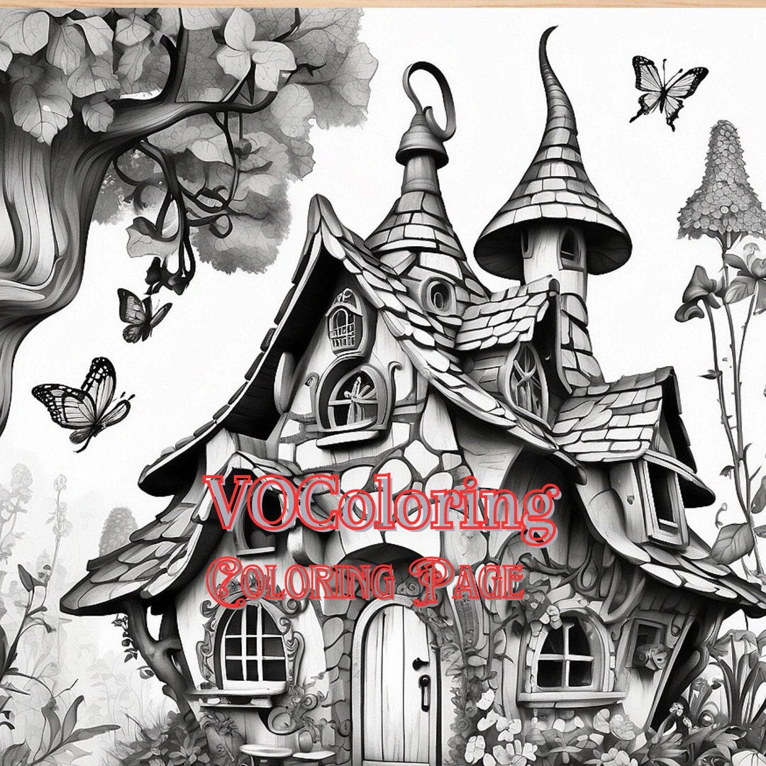Fairy House Coloring Page for Adults, Printable PDF Digital Download - Etsy