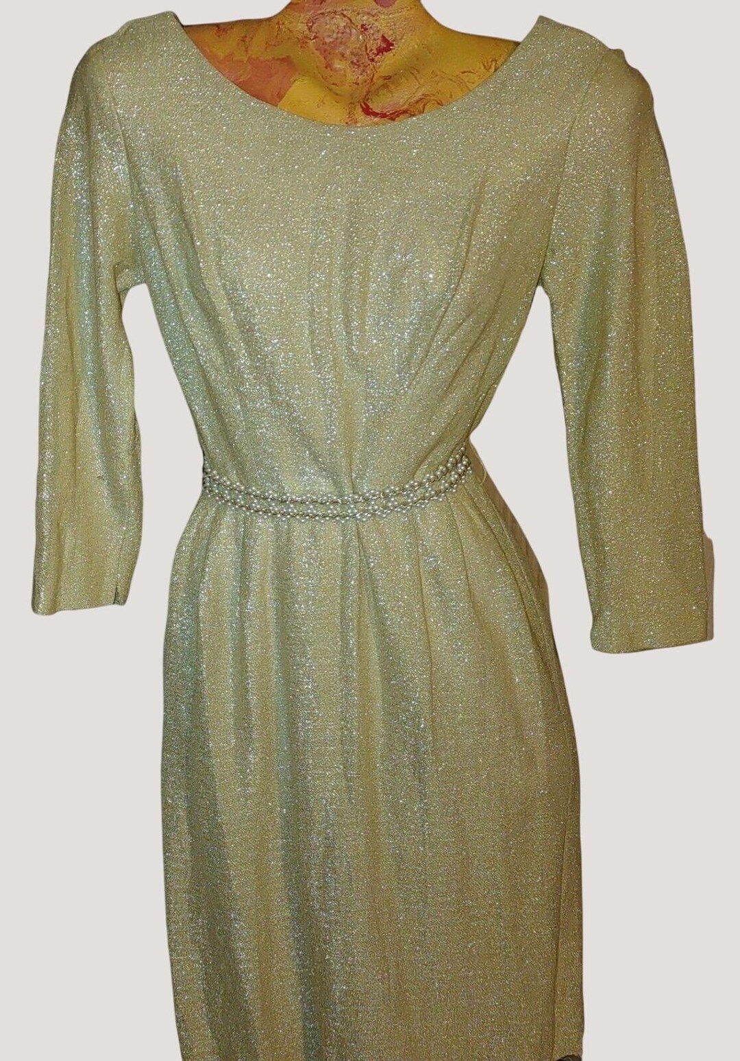 Vintage Dress 1950s Handmaid Gold Lurex Shimmer Party Small Medium - Etsy