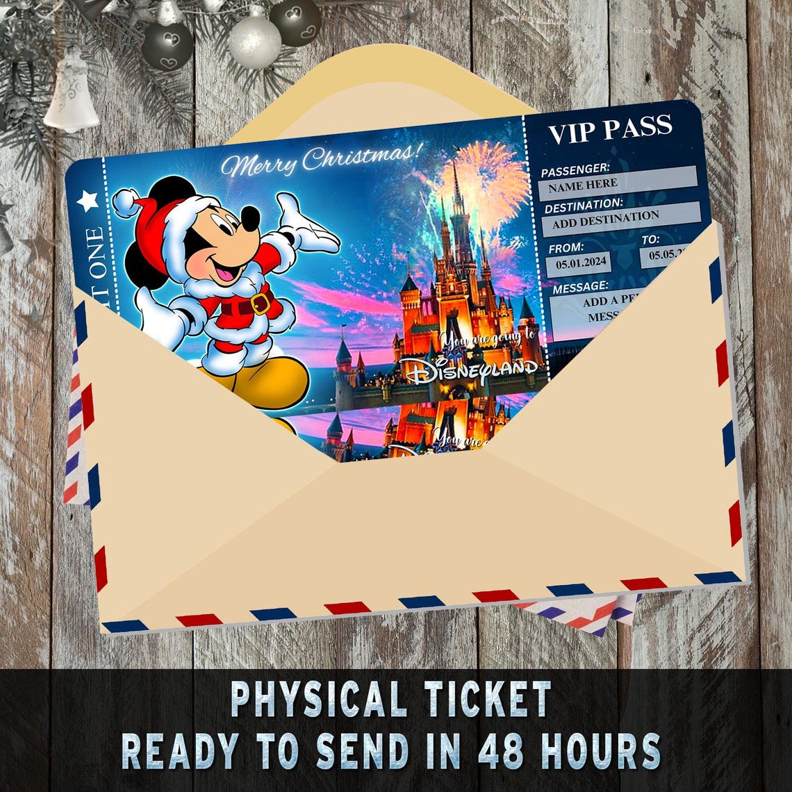 Personalized Christmas Disneyland Ticket, Theme Park Reveal (laminated ...