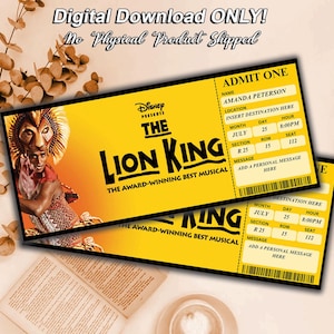 Printable Lion King Musical Theatre Ticket, Personalized Gift Reveal ...