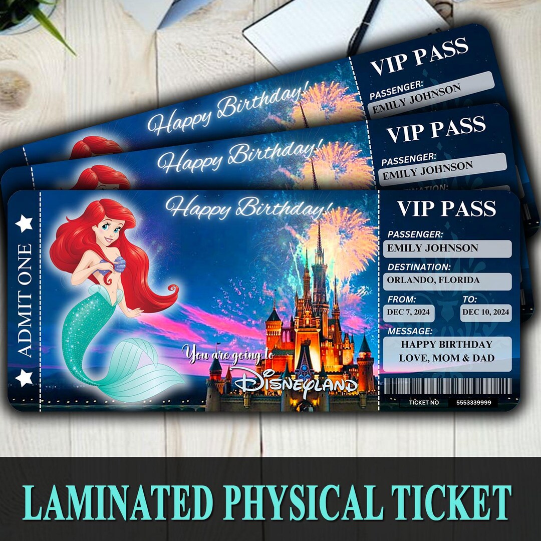 Physical Laminated Ariel Disney Surprise Ticket – Mermaid Theme Park ...