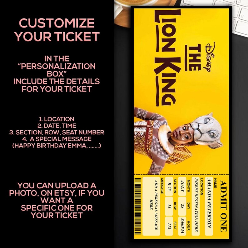 Custom LION KING Musical Theatre Ticket West End Broadway Surprise Gift ...
