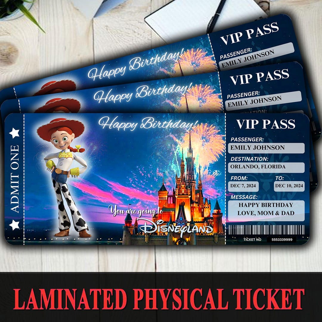 Personalized Disney Ticket Reveal, Laminated Theme Park Birthday Gift ...