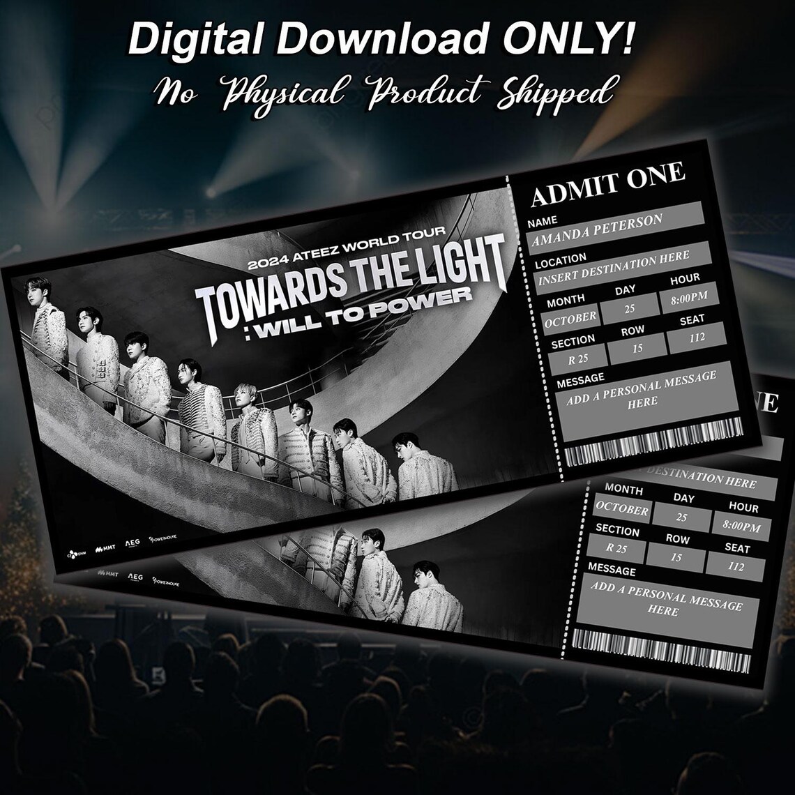 Printable ATEEZ Ticket 2024 World Tour Towards the Light, Printable ...
