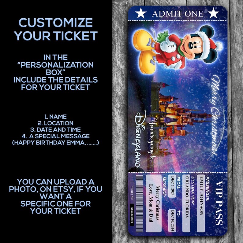 Custom Laminated Christmas Disney Ticket, Gift Reveal - Etsy