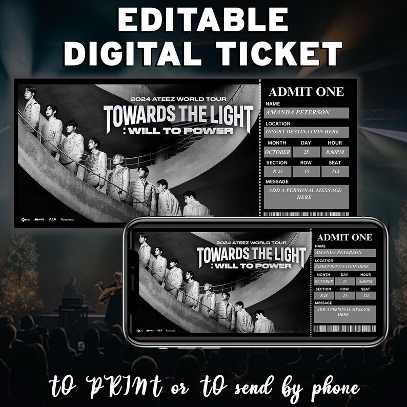 Printable ATEEZ Ticket 2024 World Tour Towards the Light, Printable ...