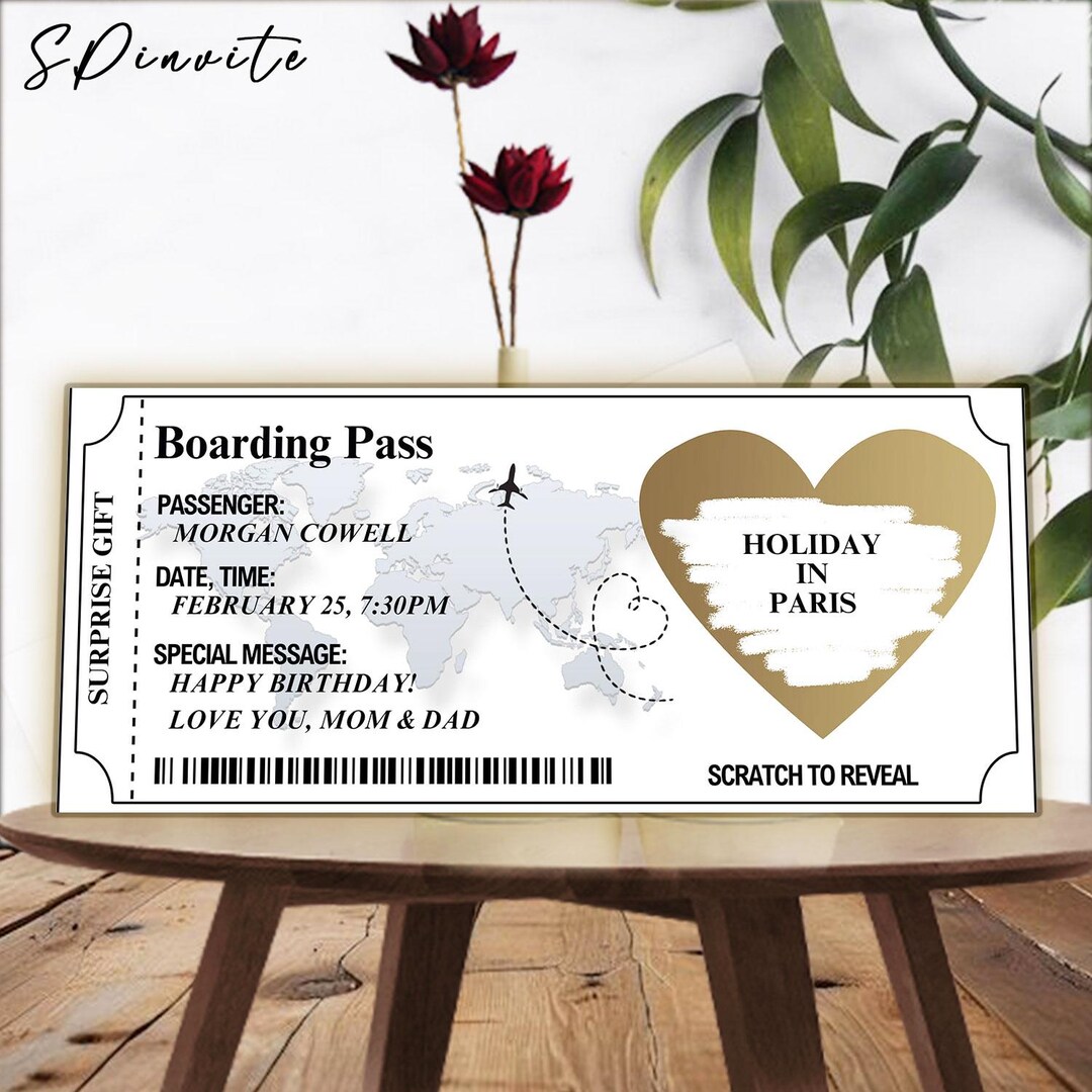 Physical Custom Scratch Reveal Boarding Pass Ticket, Laminated Airline ...