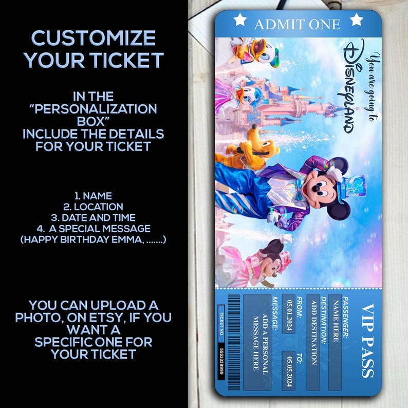 Personalized Laminated Event Ticket: Disneyworld, Disneyland Surprise ...