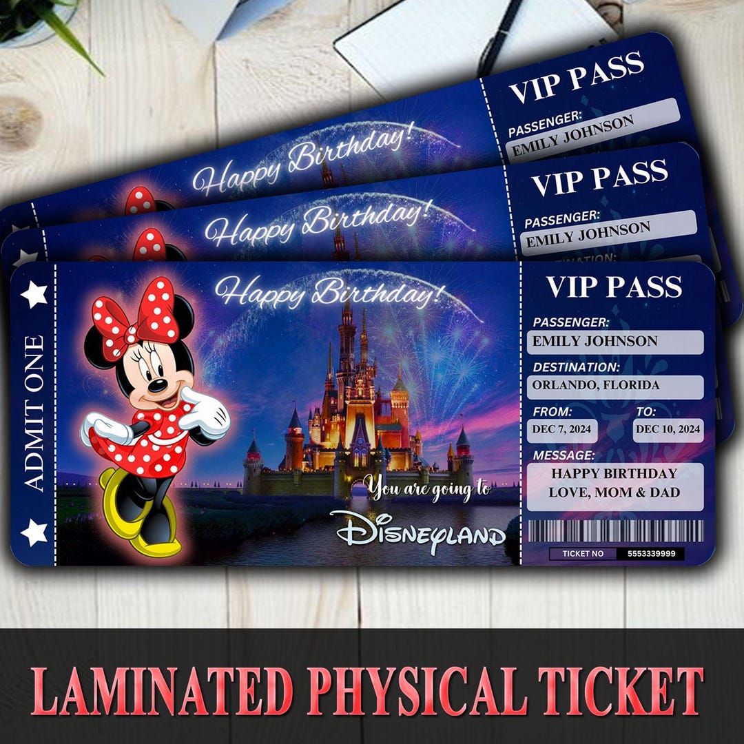 Personalized Disney Ticket Reveal, Surprise Theme Park Trip (laminated ...