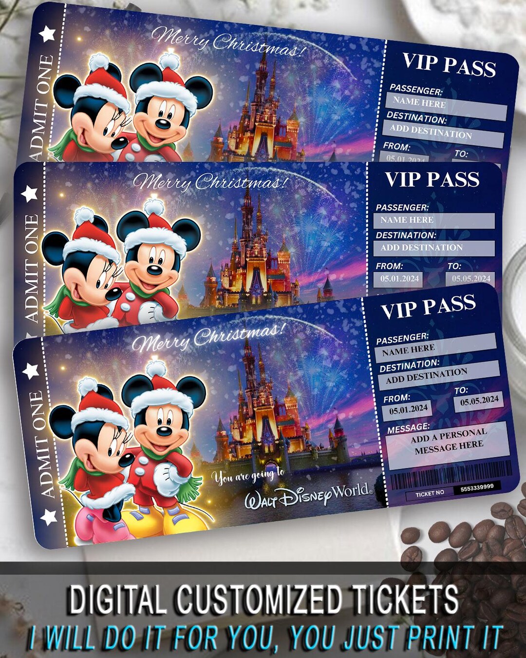 Personalized Christmas Disneyland Ticket, Theme Park Reveal (PDF + PNG ...