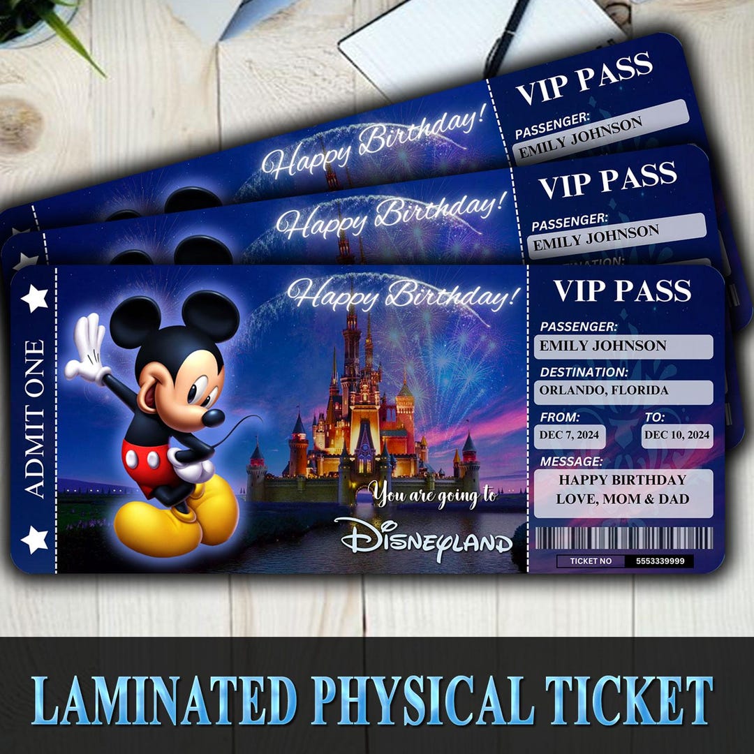 Personalized Disneyworld Ticket Theme Park Surprise Reveal Ticket ...